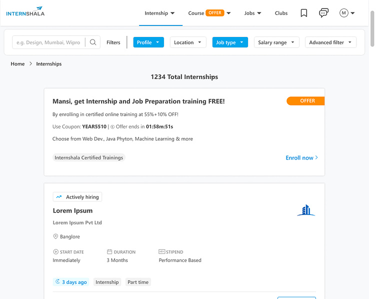 Re Designed Internshala Web Page By Mansi On Dribbble 