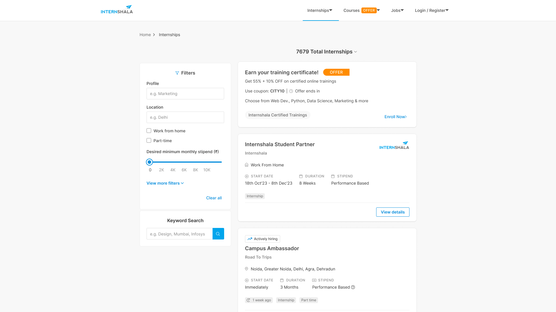Re-designed Internshala web page by Mansi on Dribbble