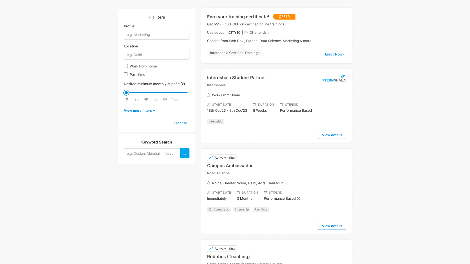 Re-designed Internshala web page by Mansi on Dribbble