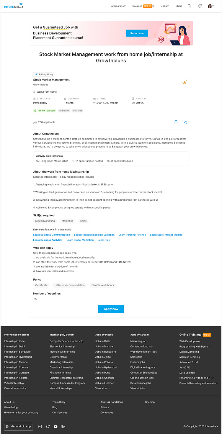 Re-designed Internshala web page by Mansi on Dribbble