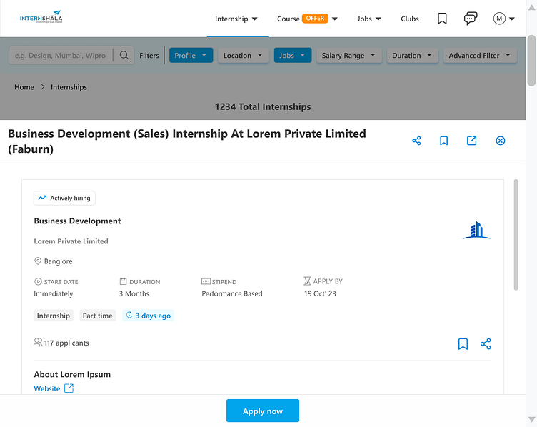 Re-designed Internshala web page by Mansi on Dribbble