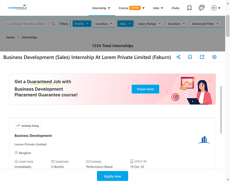 Re-designed Internshala web page by Mansi on Dribbble