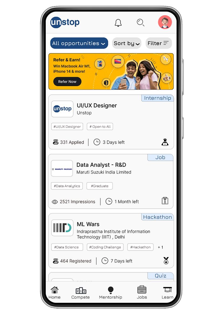 Revamping Unstop's mobile application’s UI design by Arihant on Dribbble