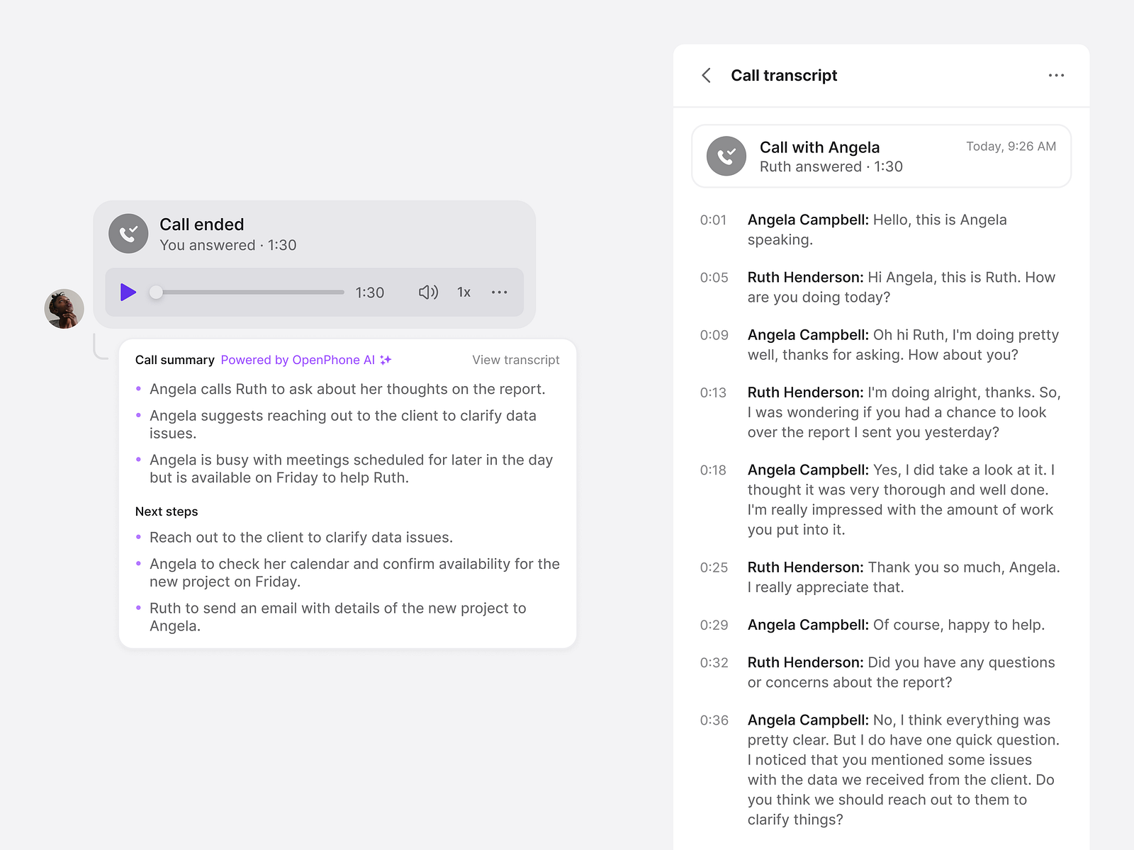 AI call summaries and transcripts by Cai Cardenas for OpenPhone on Dribbble