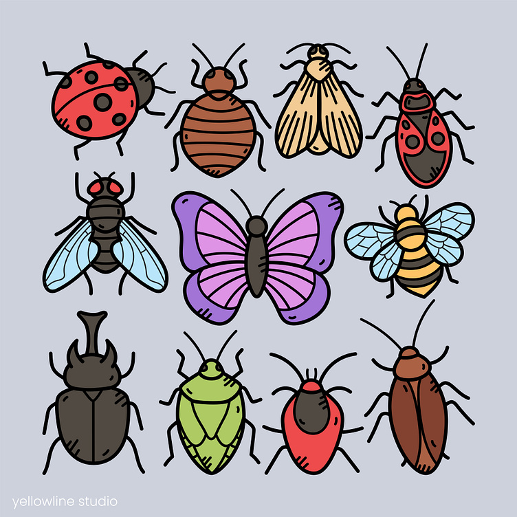 Insect Doodle Set by yellowline.std on Dribbble