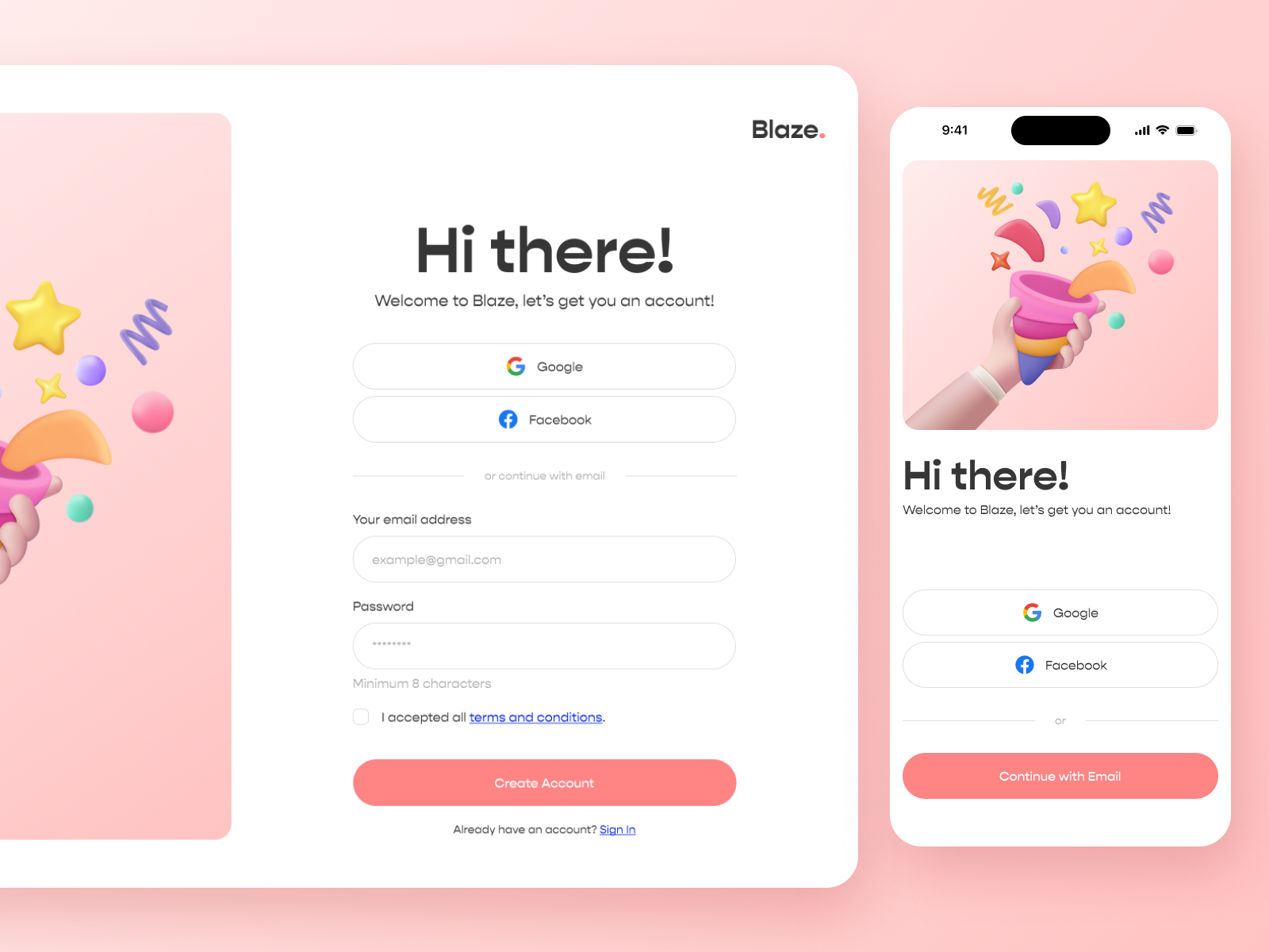 Blaze - Web & Mobile Sign-up Page by m-design on Dribbble