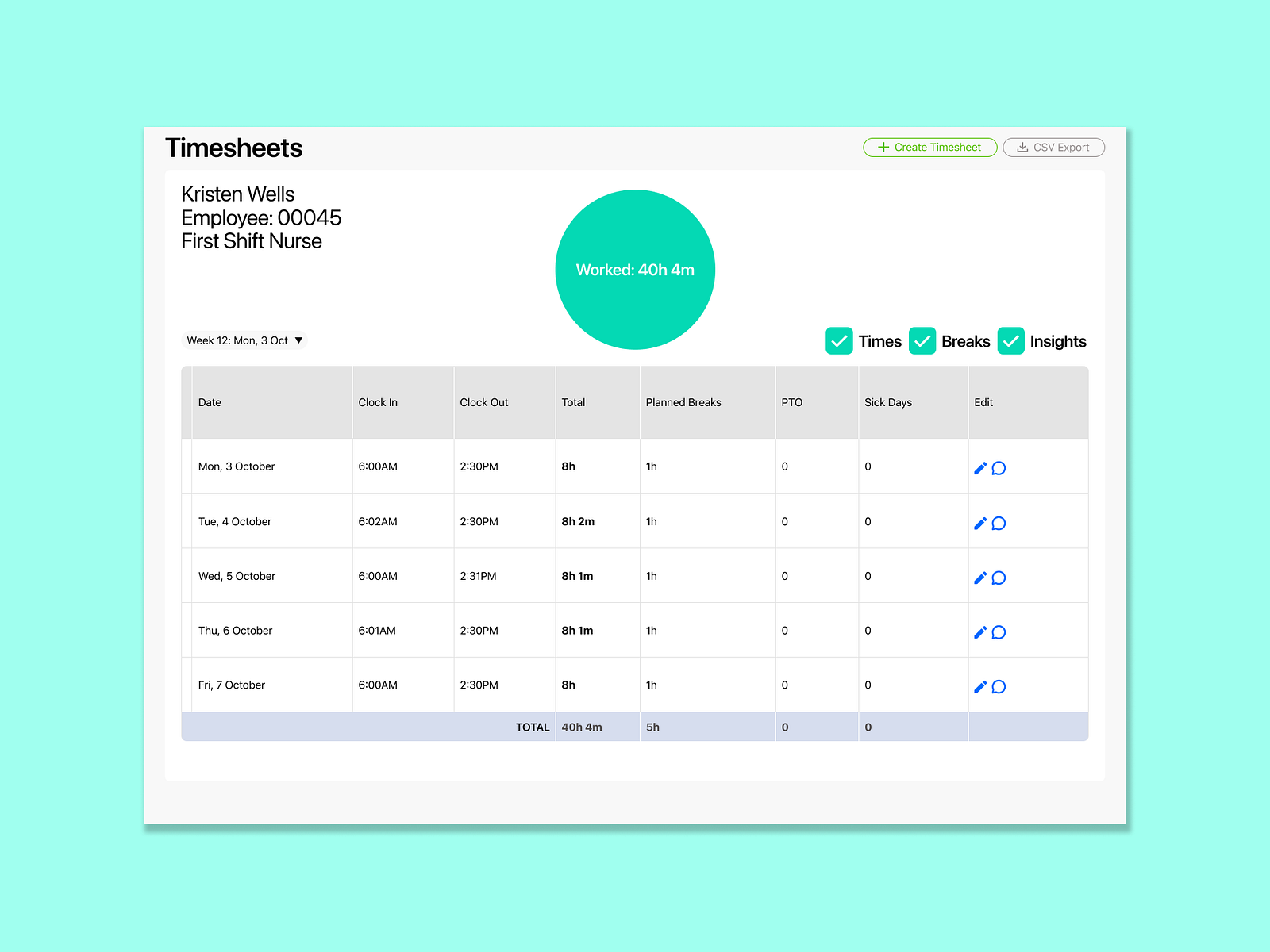 Daily UI Timesheet by Cody Hand on Dribbble