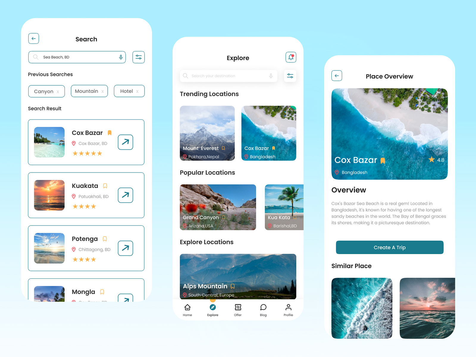 Travel App(UI Page Design) by Shohel Chowdhury on Dribbble
