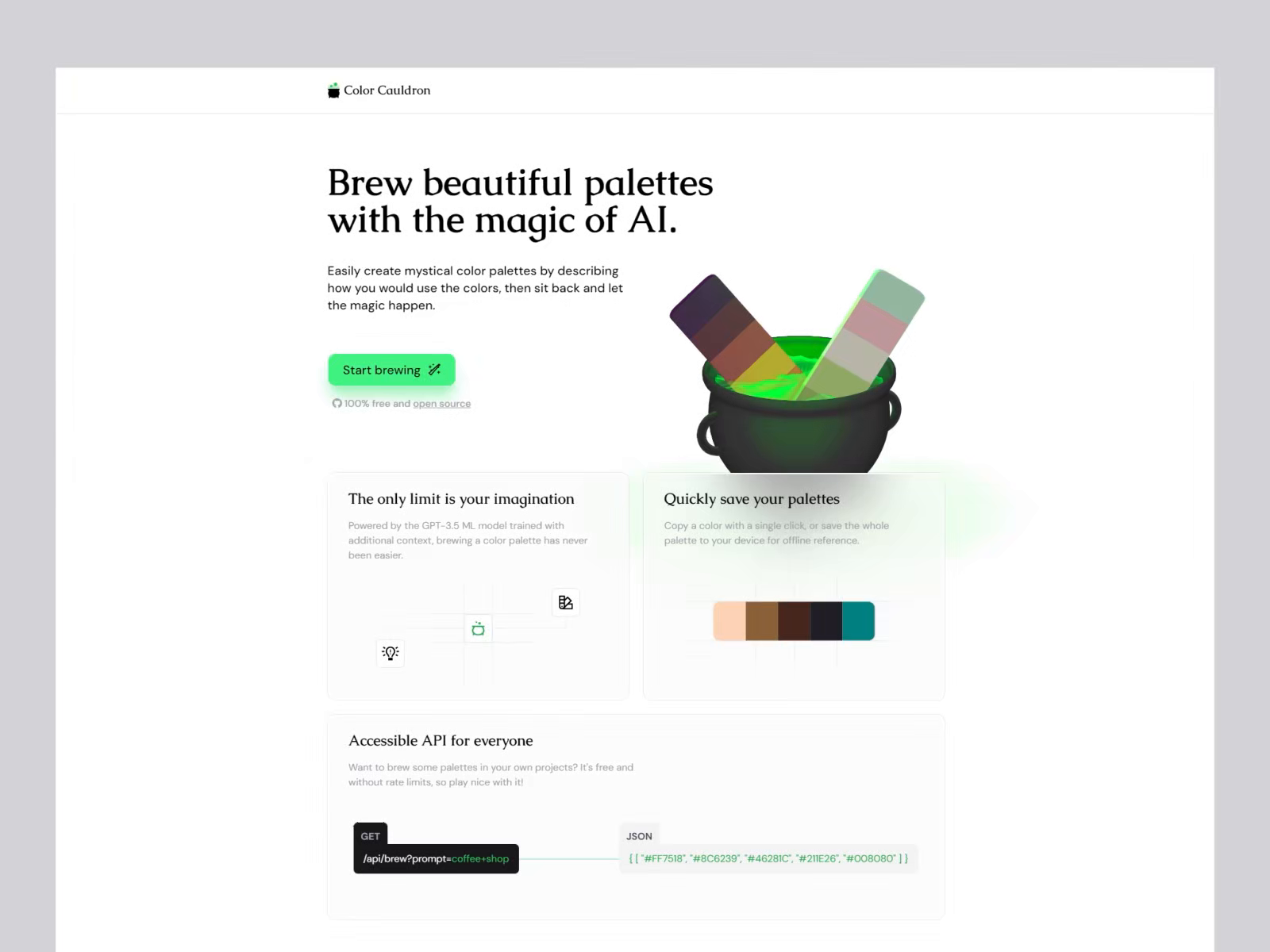Color Cauldron - AI generative color palettes by Max McKinney on Dribbble