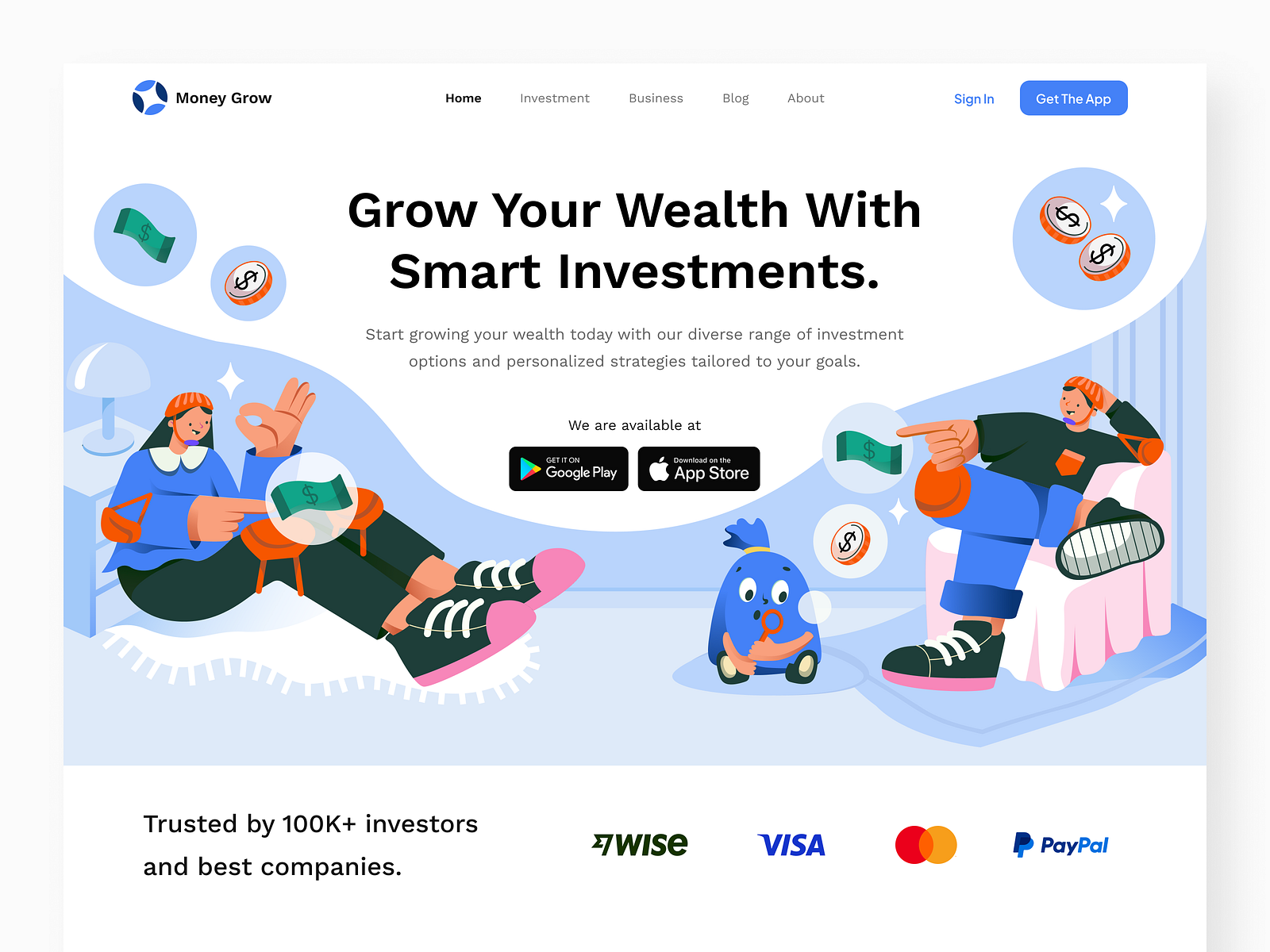 MoneyGrow - Investment Website Landing Page by Nija Works on Dribbble