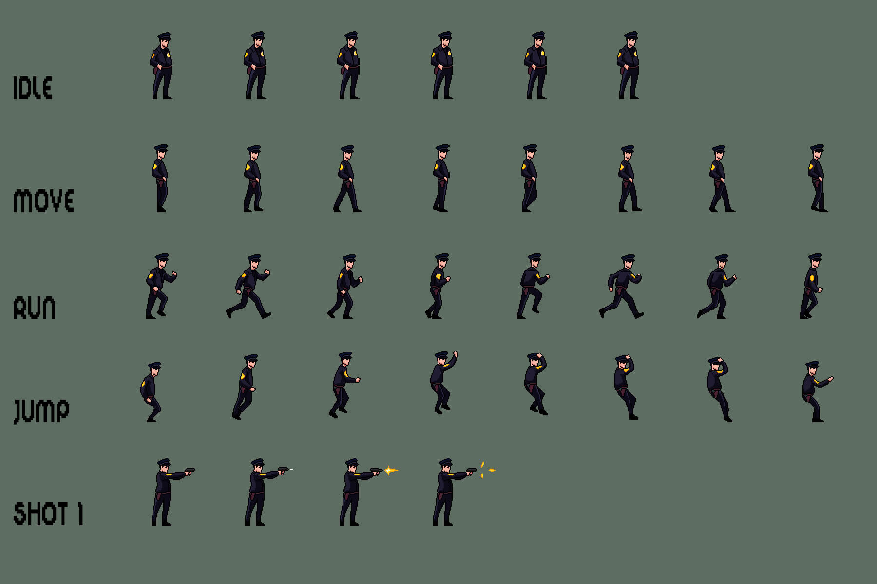 Police Character Sprites Pixel Art by 2D Game Assets on Dribbble
