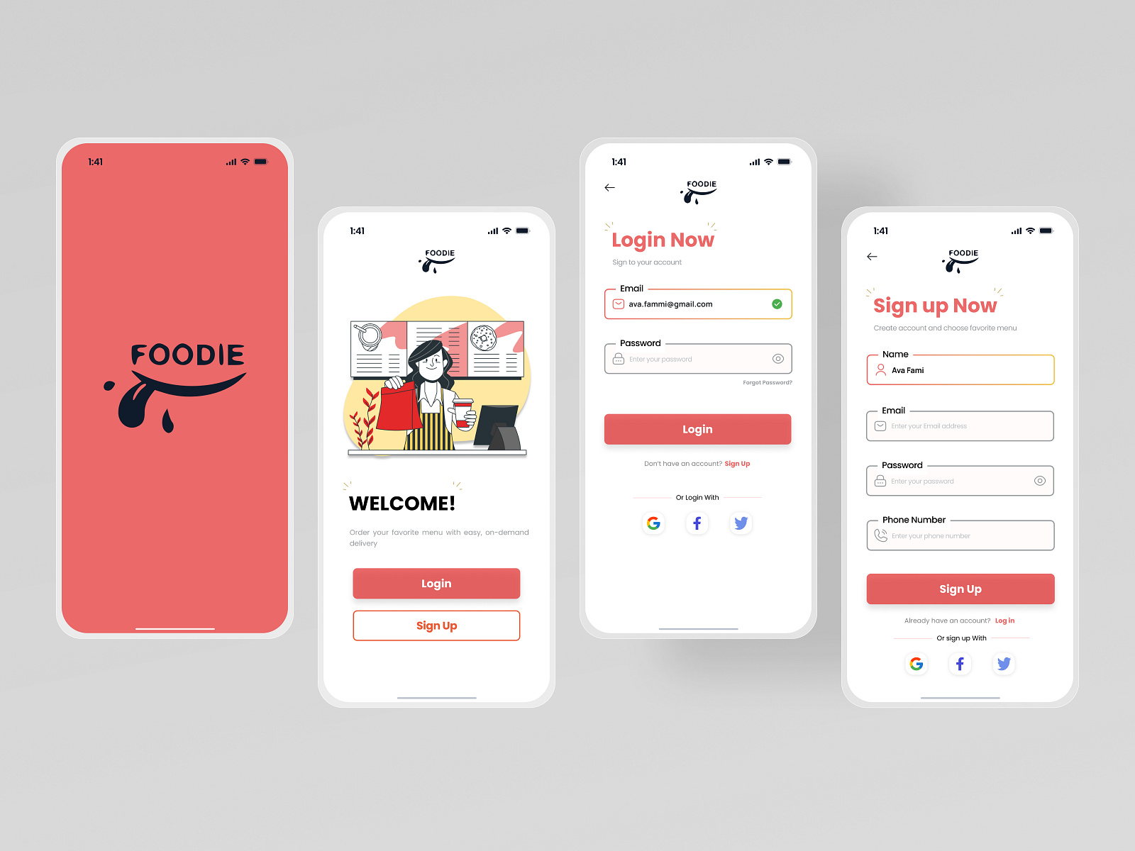 Login & sign up pages - food app by Ava Fami on Dribbble