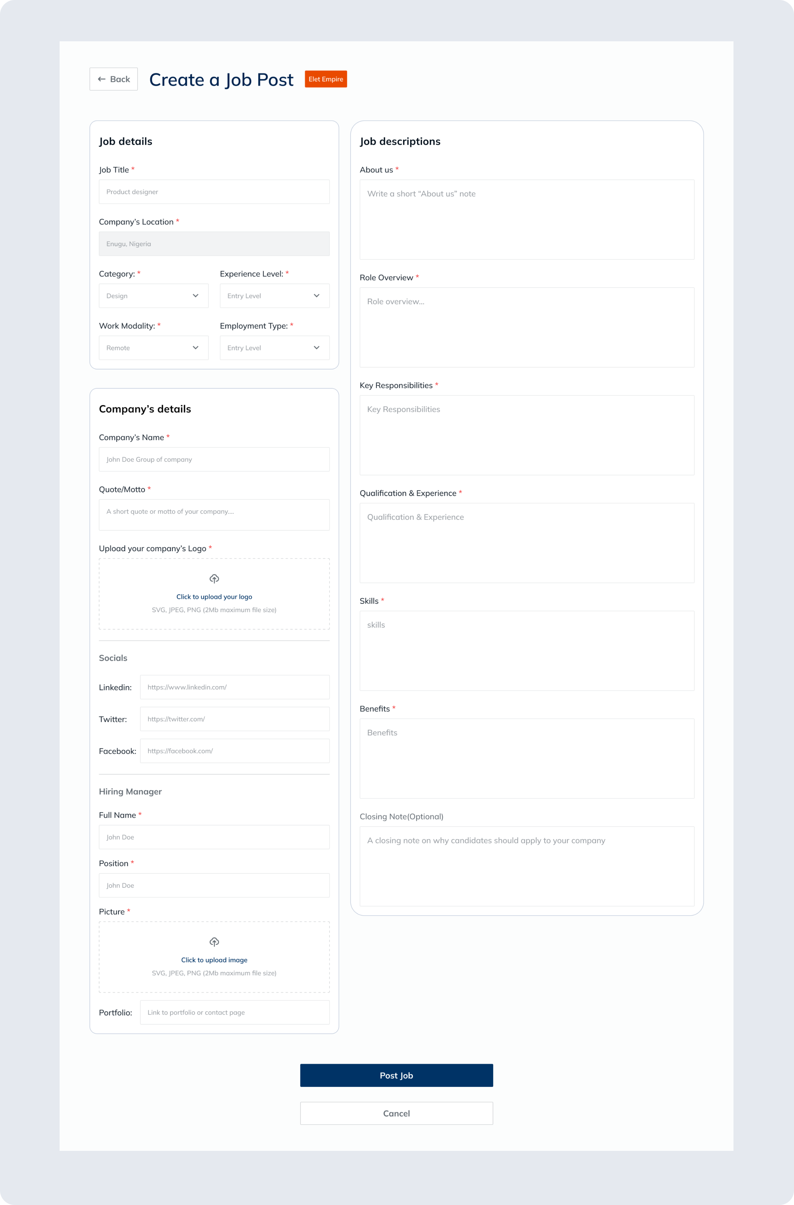 Create a job post page by Gerald on Dribbble