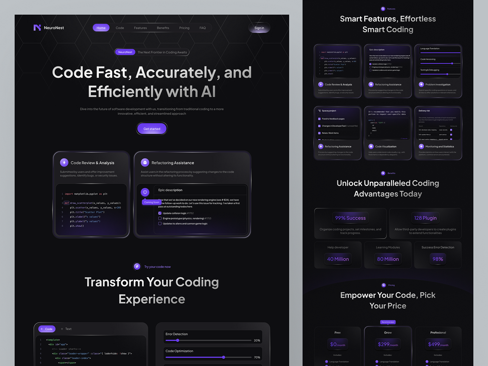 NeuroNest - AI Assisted Coding Landing Page by Rona Zepri for Plainthing Studio on Dribbble