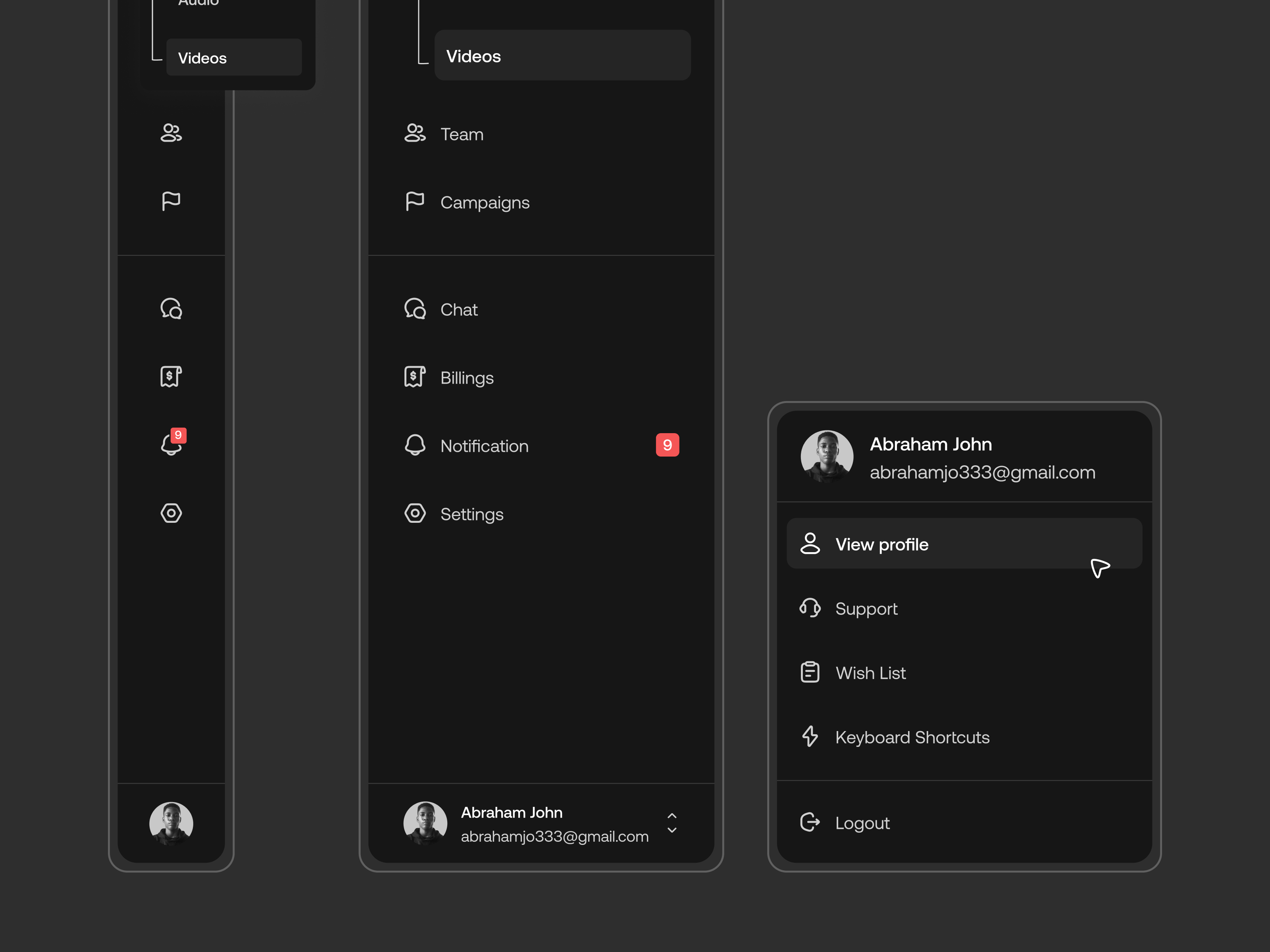 Dark Mode Side Navigation Bar by Abraham John on Dribbble
