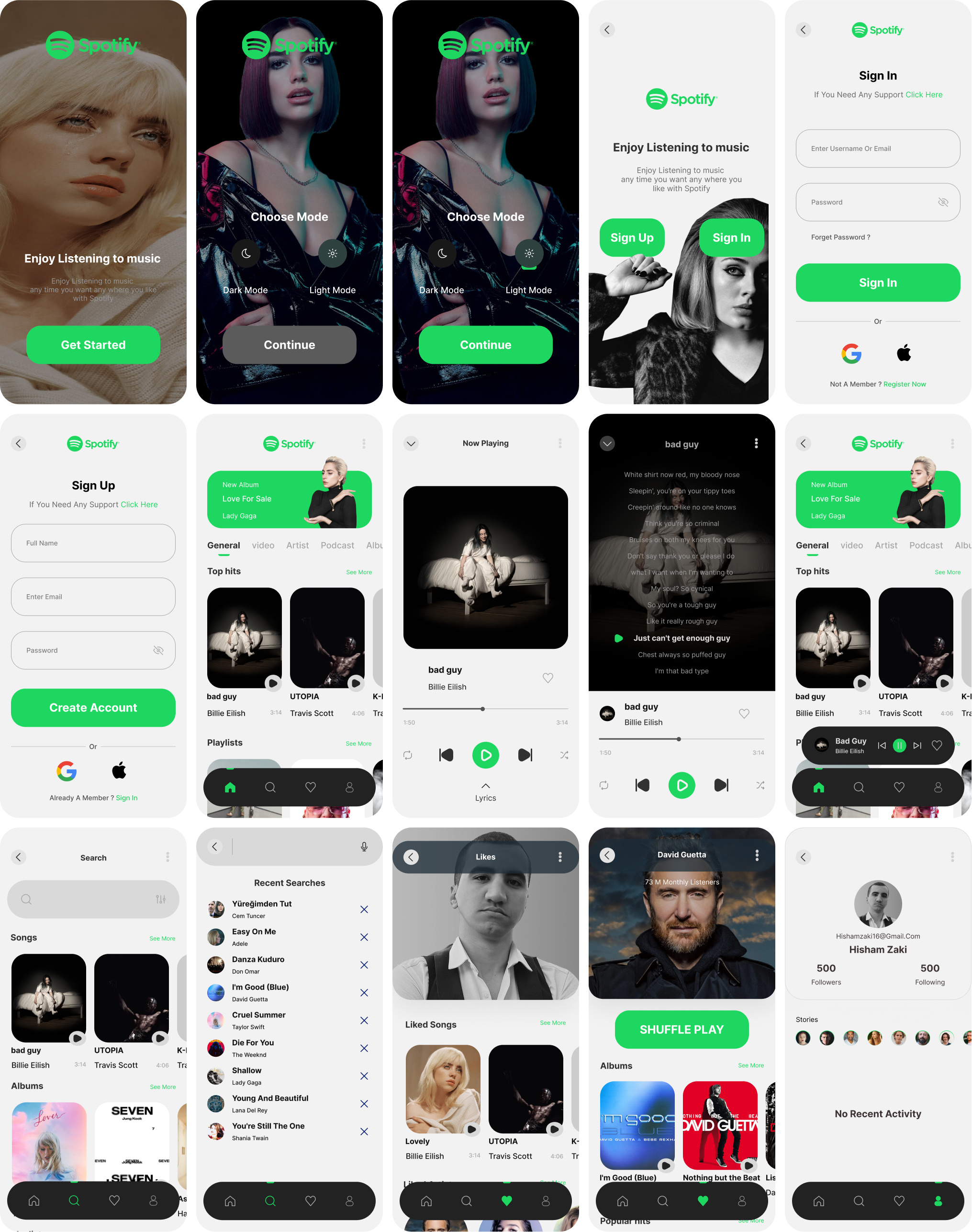 Spotify App UI Draft by Hisham Agiz on Dribbble