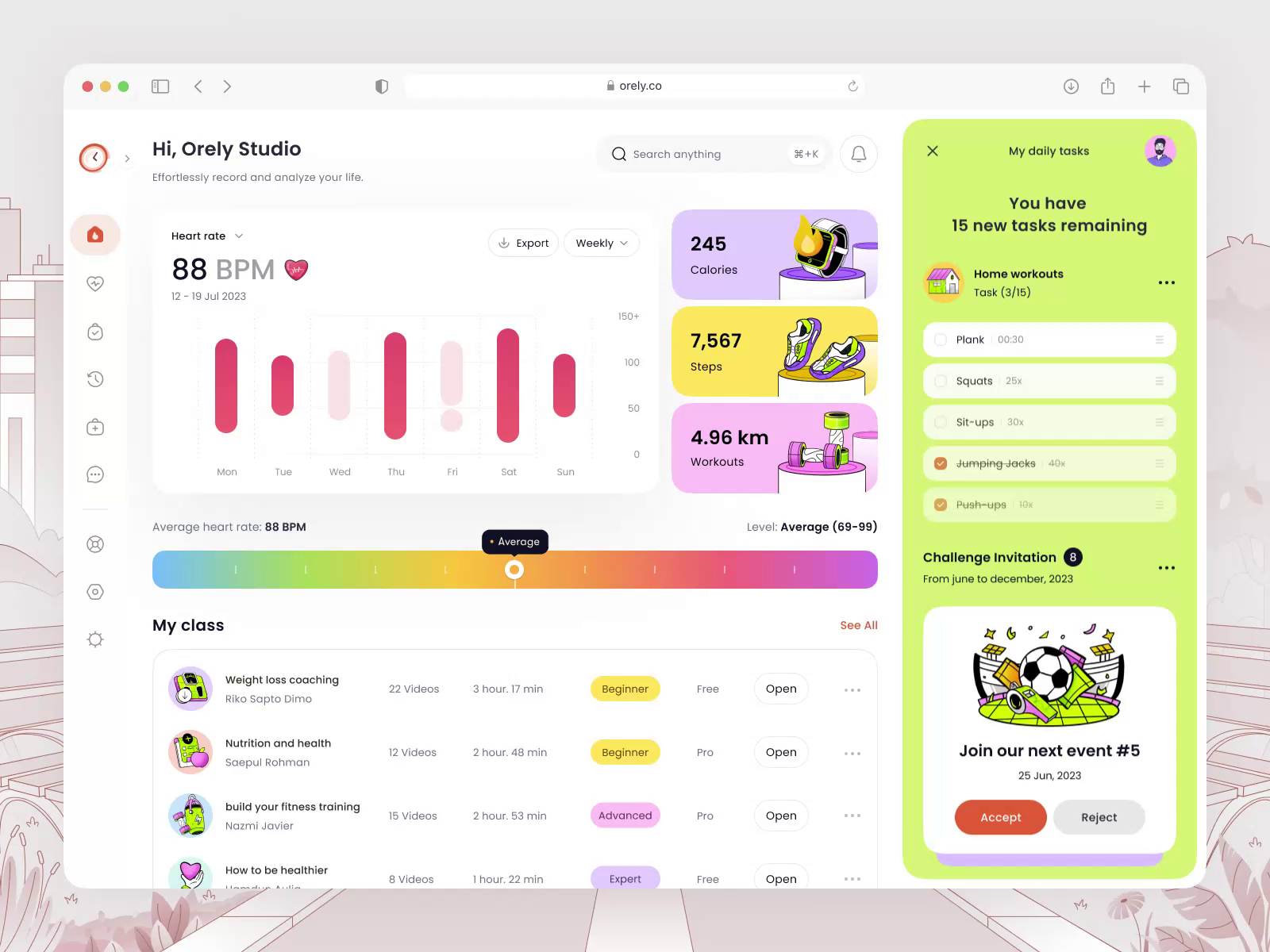 Heart Rate & Activity Tracking Dashboard Light and Dark Theme by Sina ...