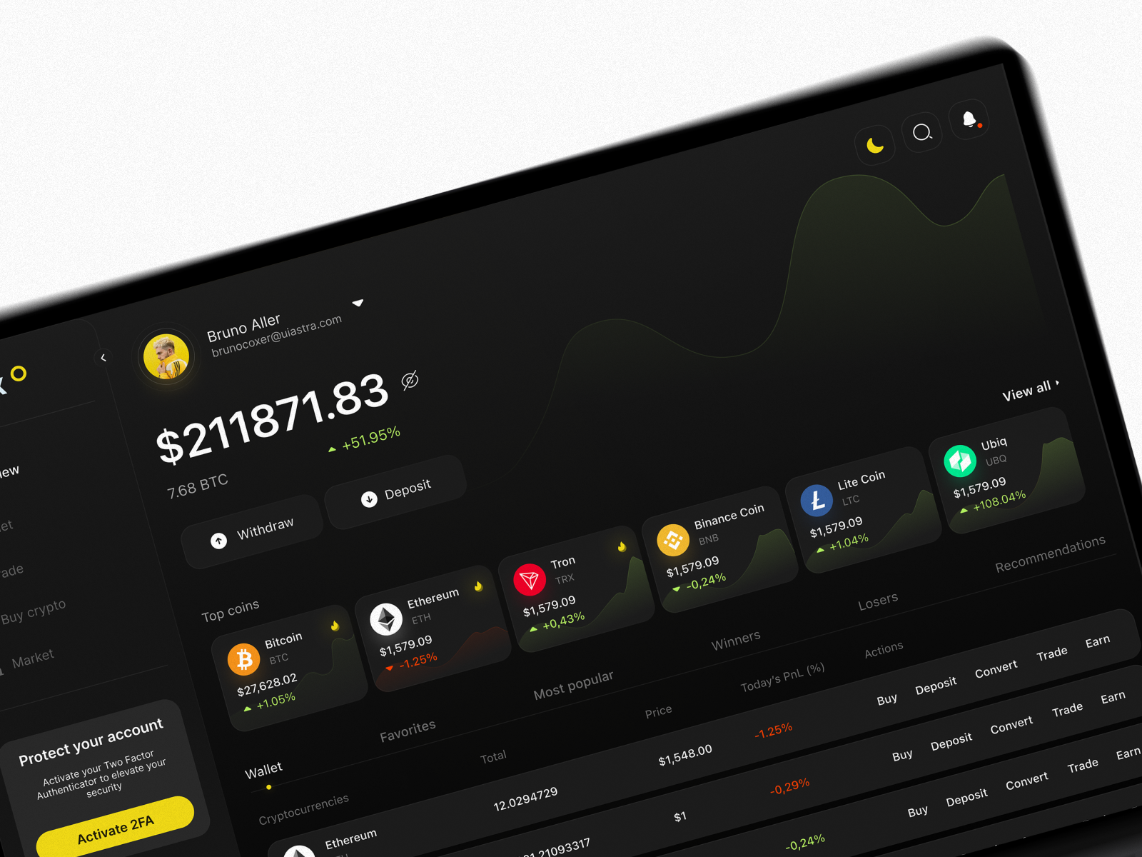 Crypto trading Web App by Bruno Aller on Dribbble