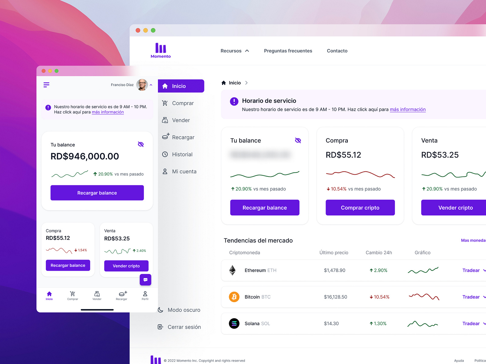 Momento mobile & desktop view by Abdiel Peguero Castro on Dribbble