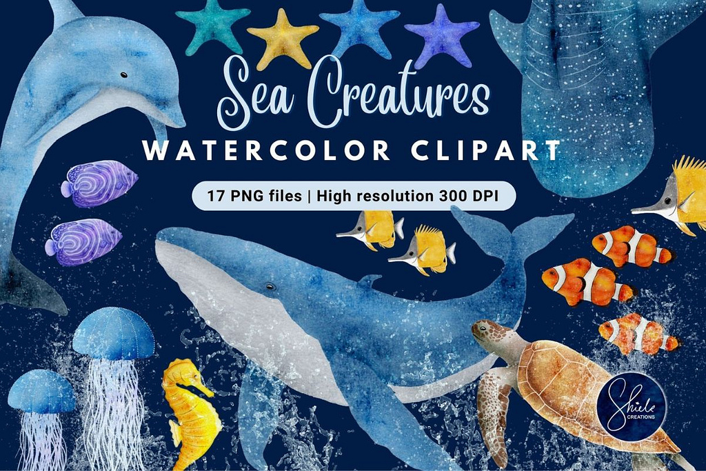 Sea Creatures - Watercolor Clipart by Shiela C. on Dribbble