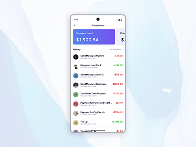 Transaction history screen by Tiffa on Dribbble
