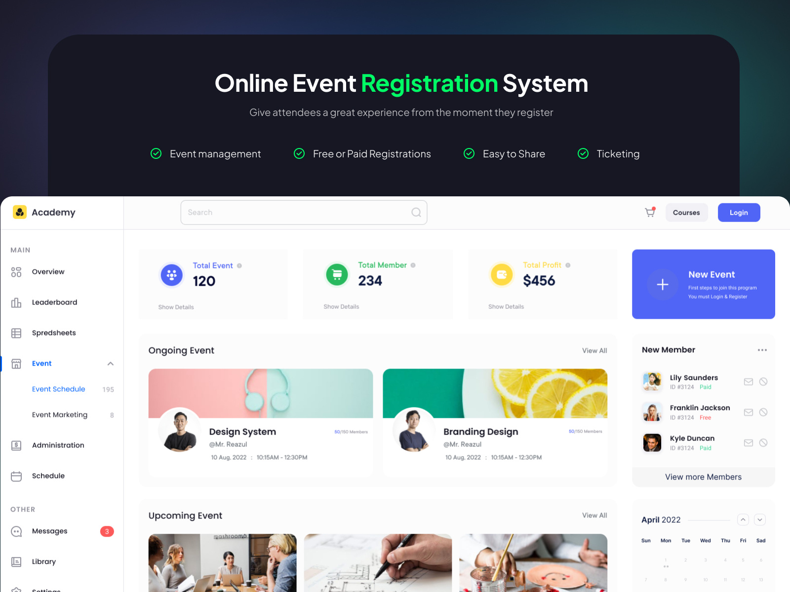 Online Event Registration System by Reazul Karim on Dribbble