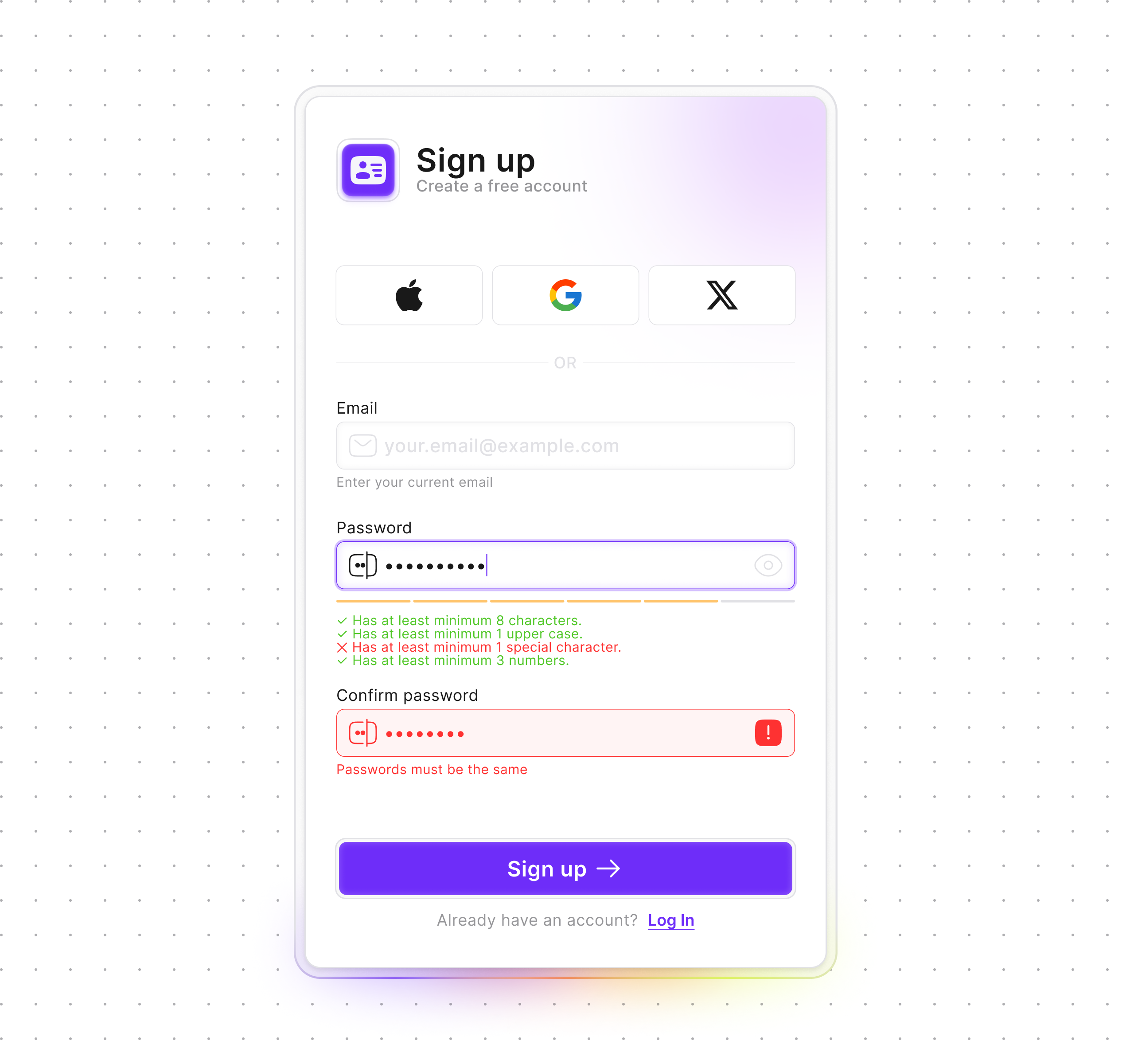 Sign up modal window by Max Vavilov on Dribbble