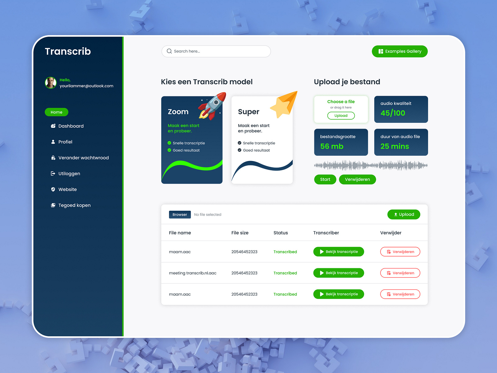 Transcrib Dashboard by Ibrahim Afridi on Dribbble