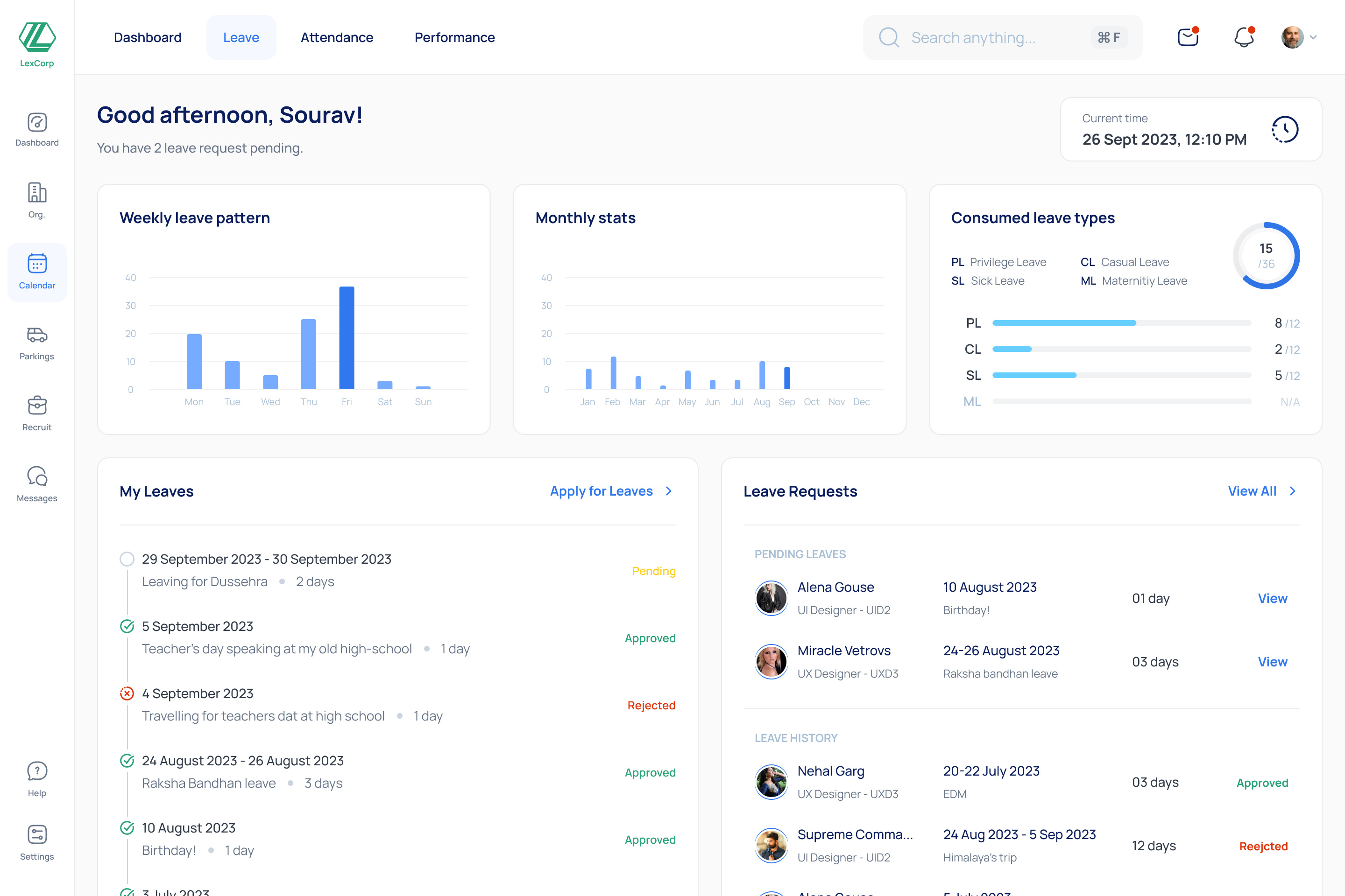 HRMS Dashboard - Leave Tracker by Sourav Maity for Parcelle on Dribbble