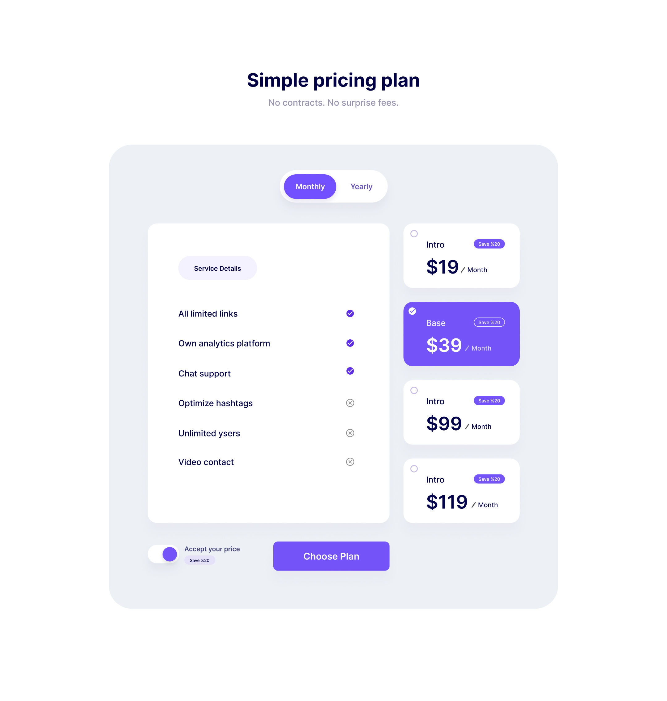 Clean and Modern Pricing Table UI Design Elements by Jahid_uiux on Dribbble
