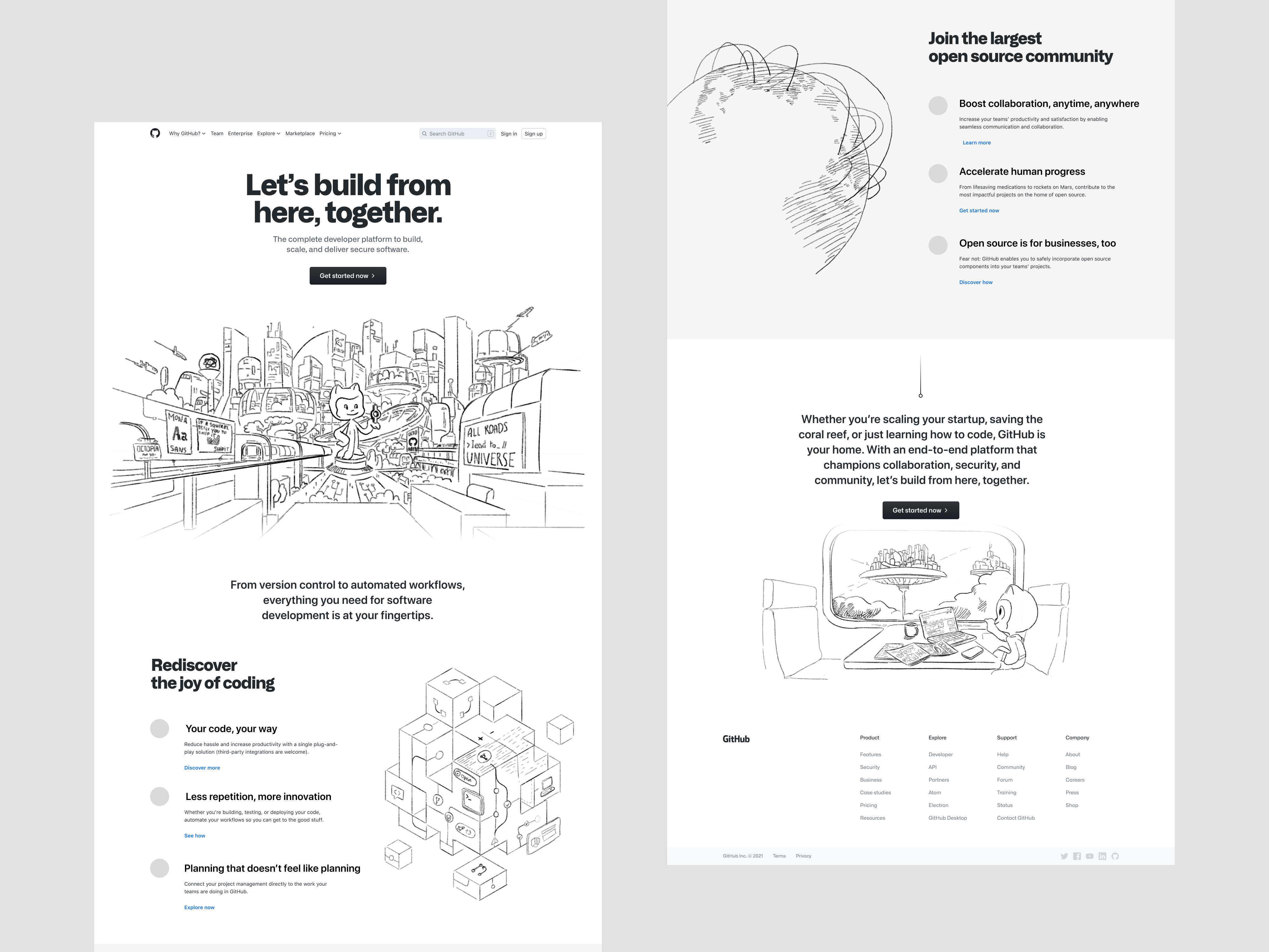 Homepage hero sketch by Nicolas Solerieu for GitHub on Dribbble
