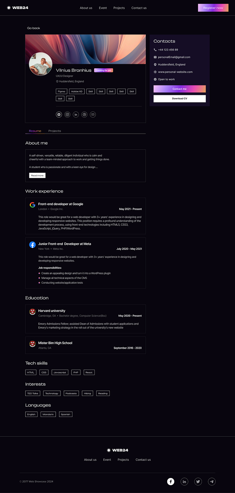 WEB24 Showcase | Personal Profile Page by Valentin Ciugureanu on Dribbble