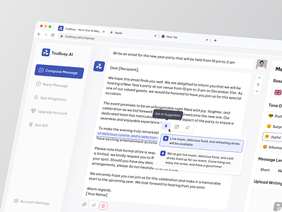 TooBusy.AI - AI Composing Message by Yoga Satria for Odama on Dribbble