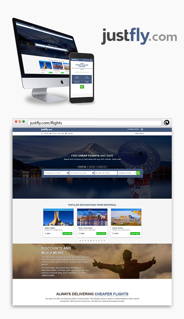 Landing Page - JustFly.com/flights by Ilia Svinin on Dribbble