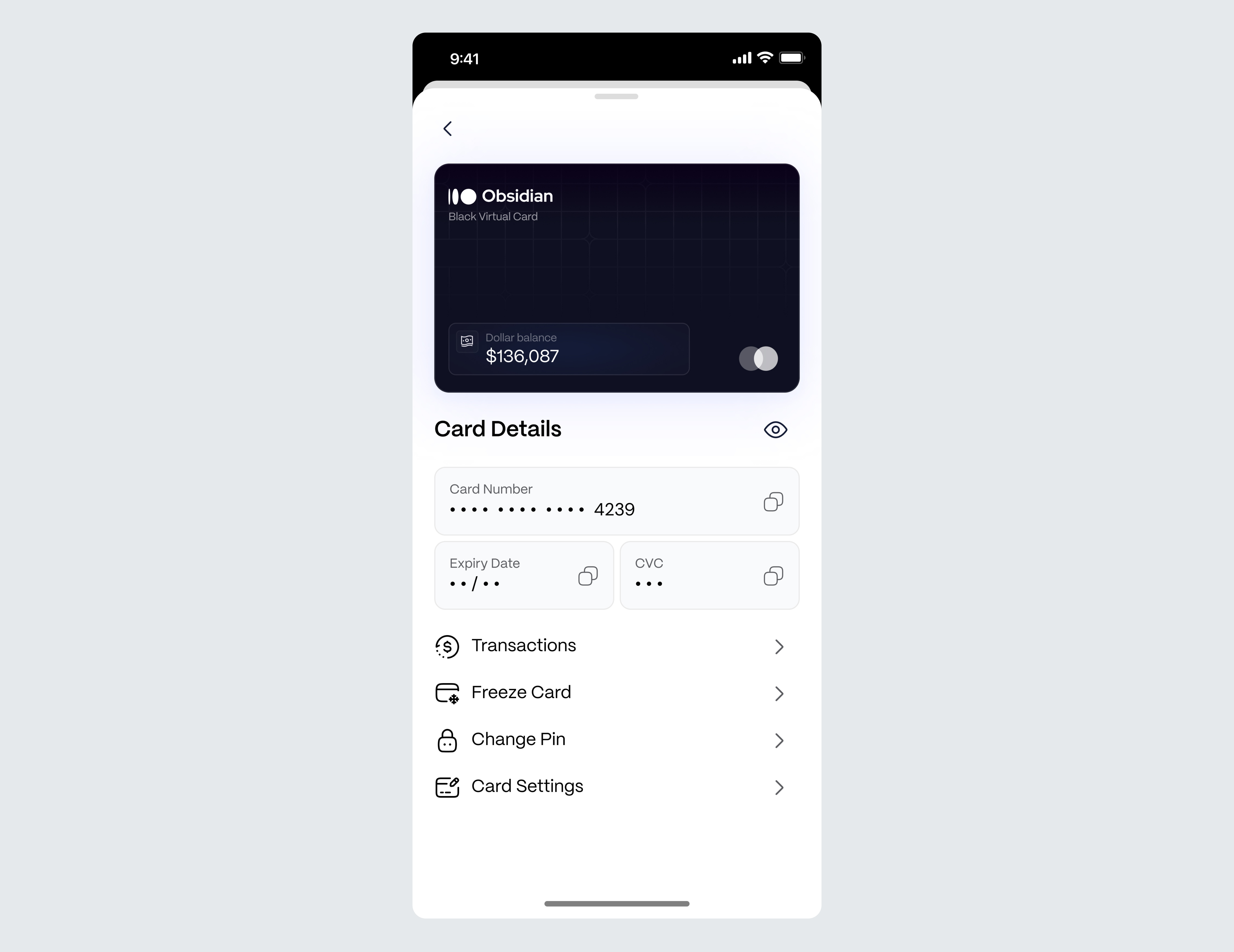 Card details - Virtual card screen by Faisal Abdullateef on Dribbble