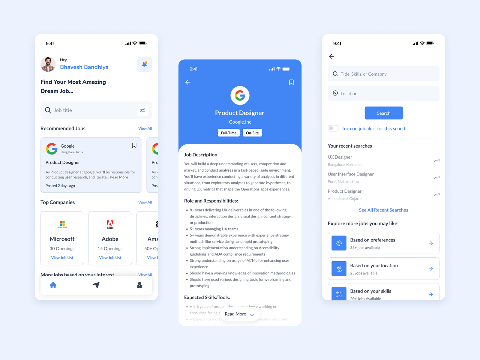 Job portal mobile app design by Bhavesh on Dribbble