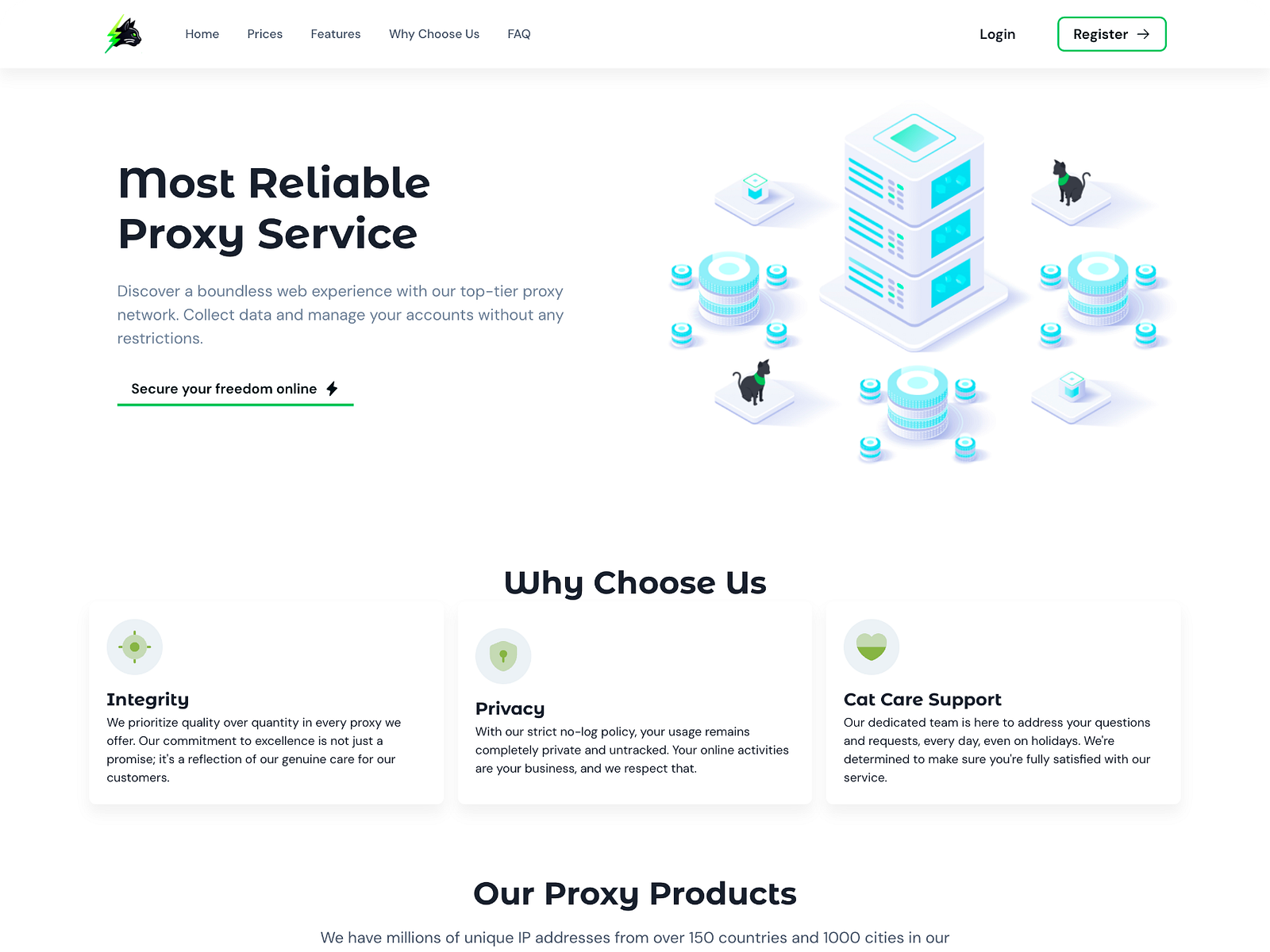 Proxy website with cat theme by Cubecho on Dribbble