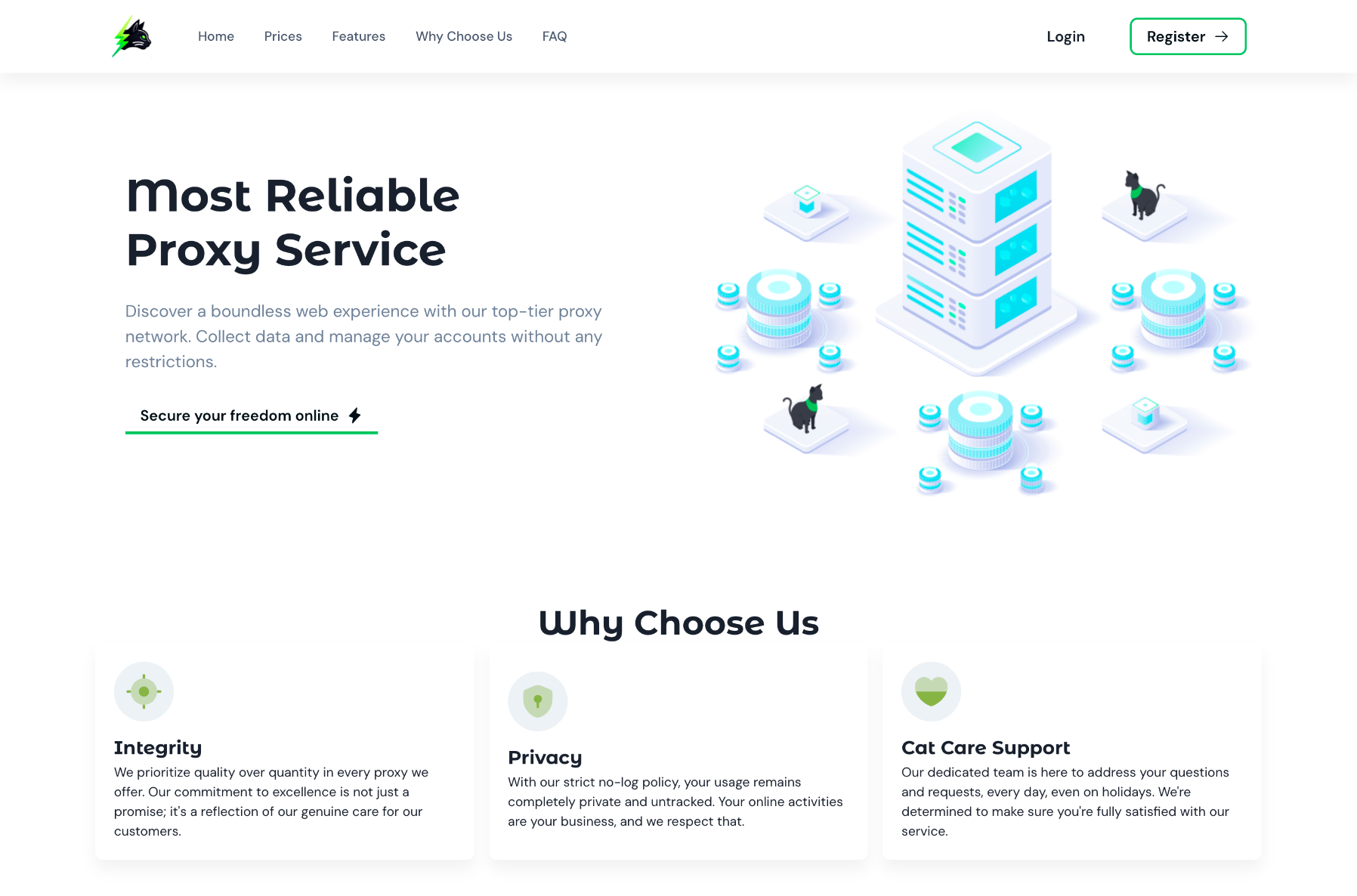 Proxy website with cat theme by Cubecho on Dribbble