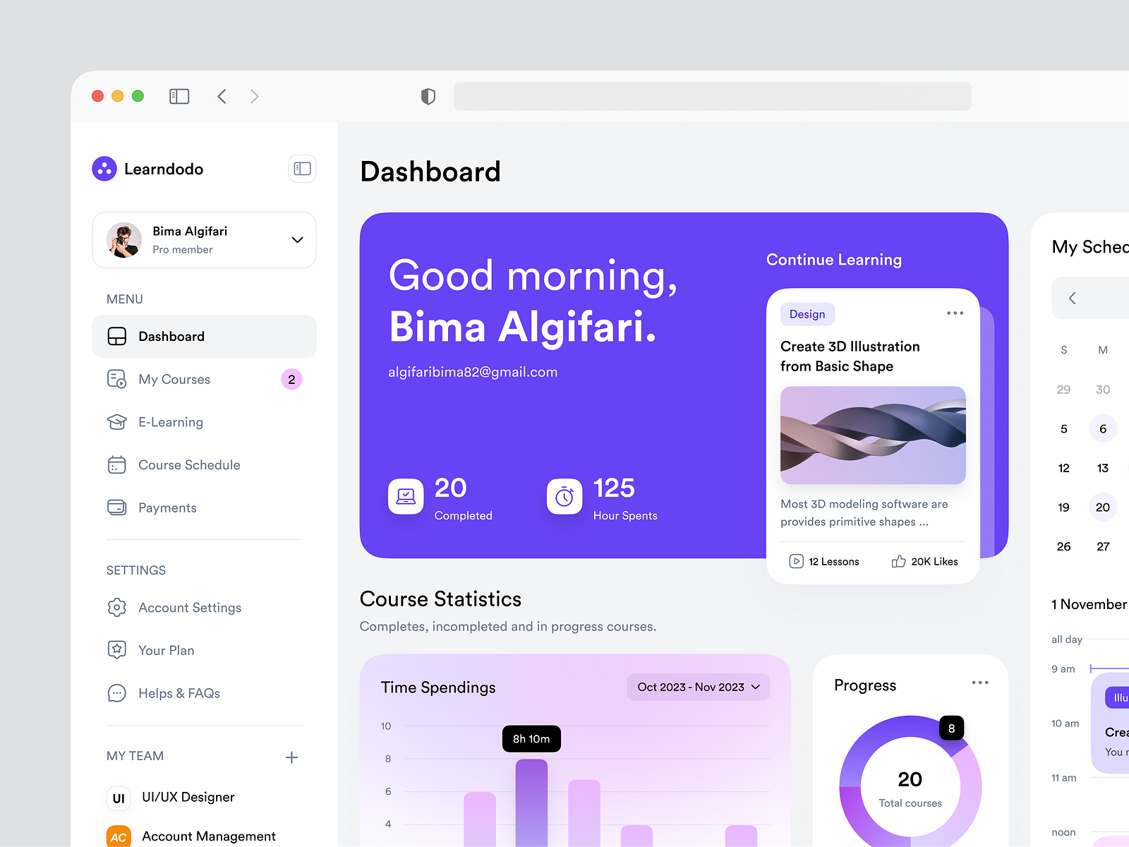 Online Courses: E-Learning Dashboard Design by Pandi Atuk on Dribbble