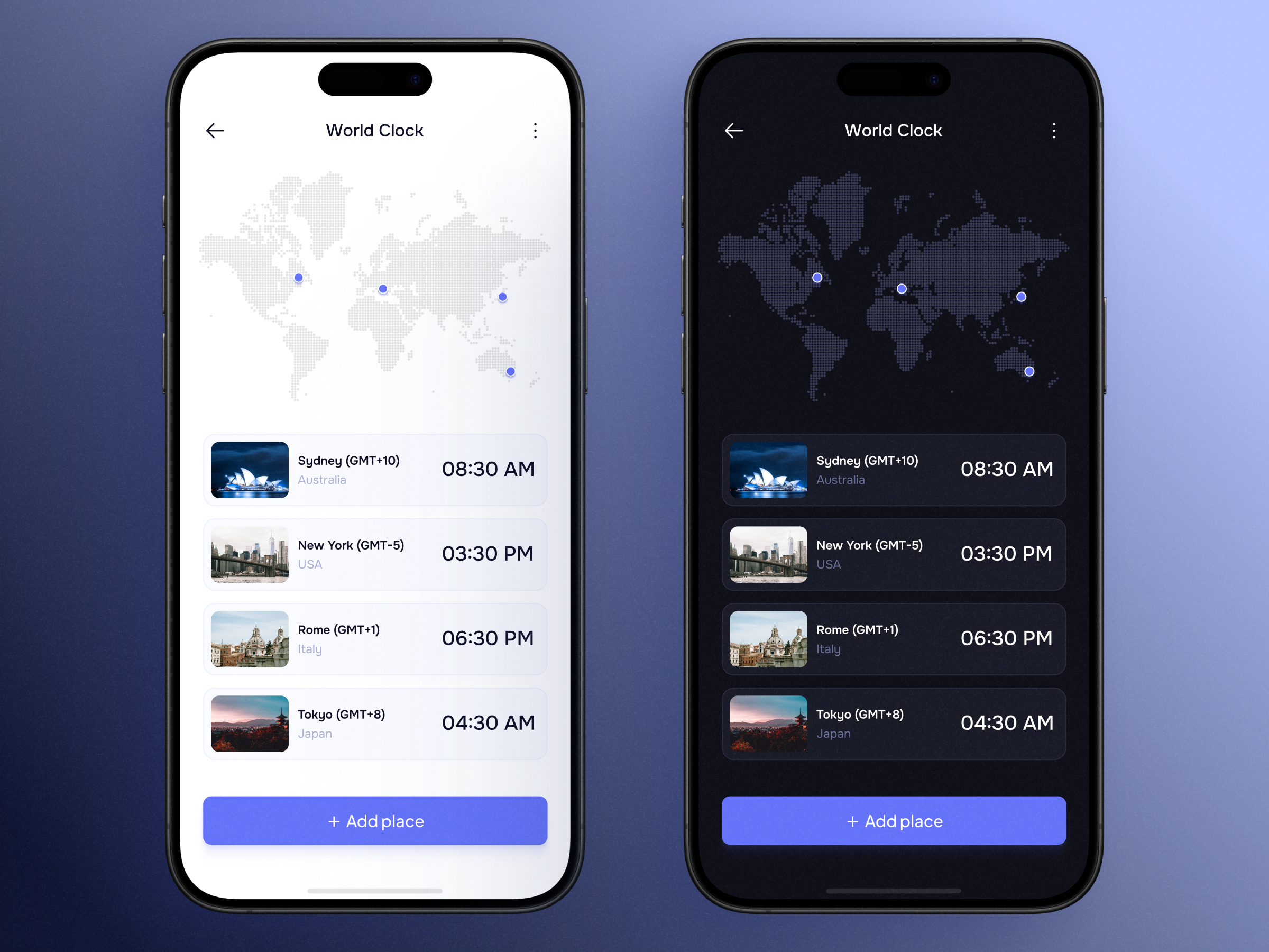 Daily UI #72 - World clock app by Veronica K on Dribbble