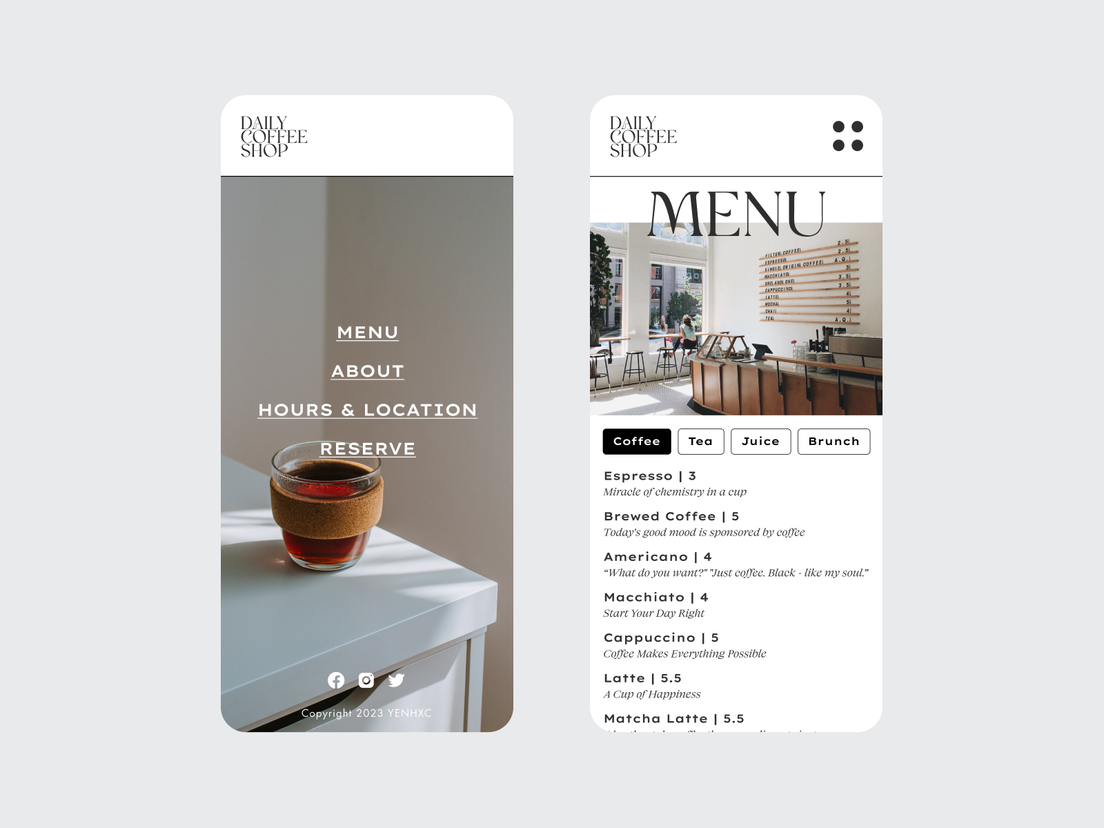 Mobile website design concept | Coffee shop by Yen Hua Chen on Dribbble