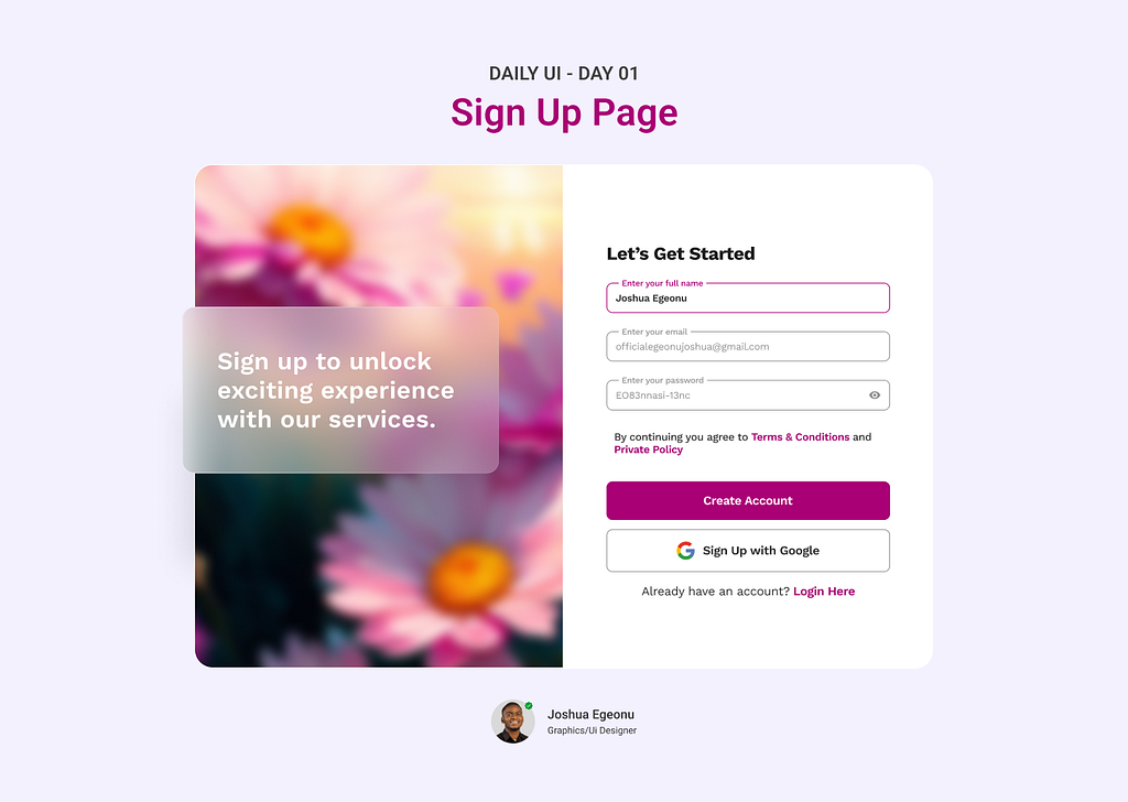 Login/Sign Up UI/UX Page Design (DAY 1) by Joshua Egeonu on Dribbble