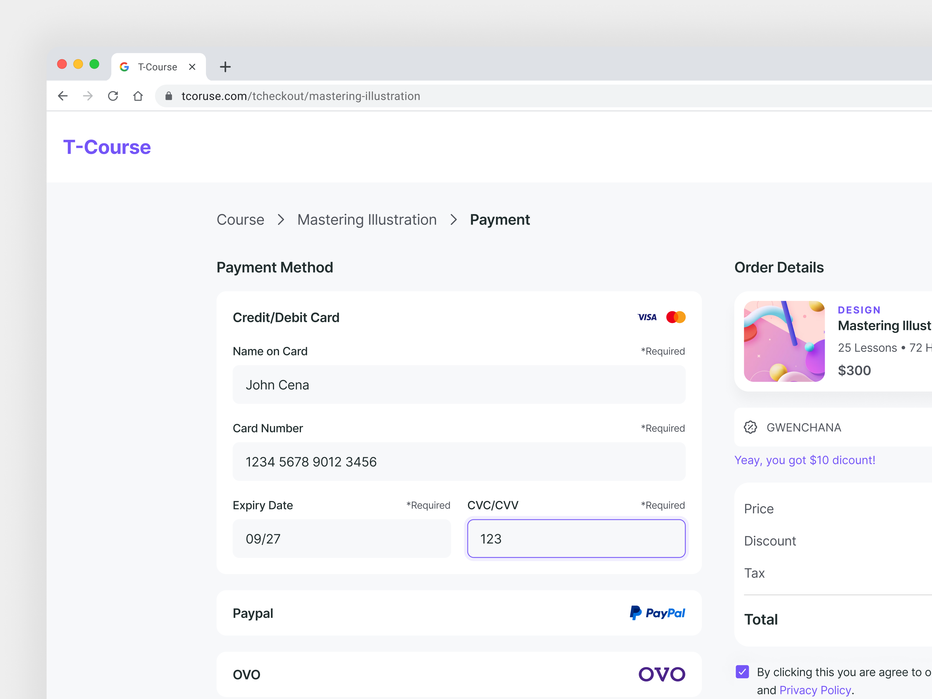 T-Course - Online Course Dashboard Checkout Page by Pixelz on Dribbble