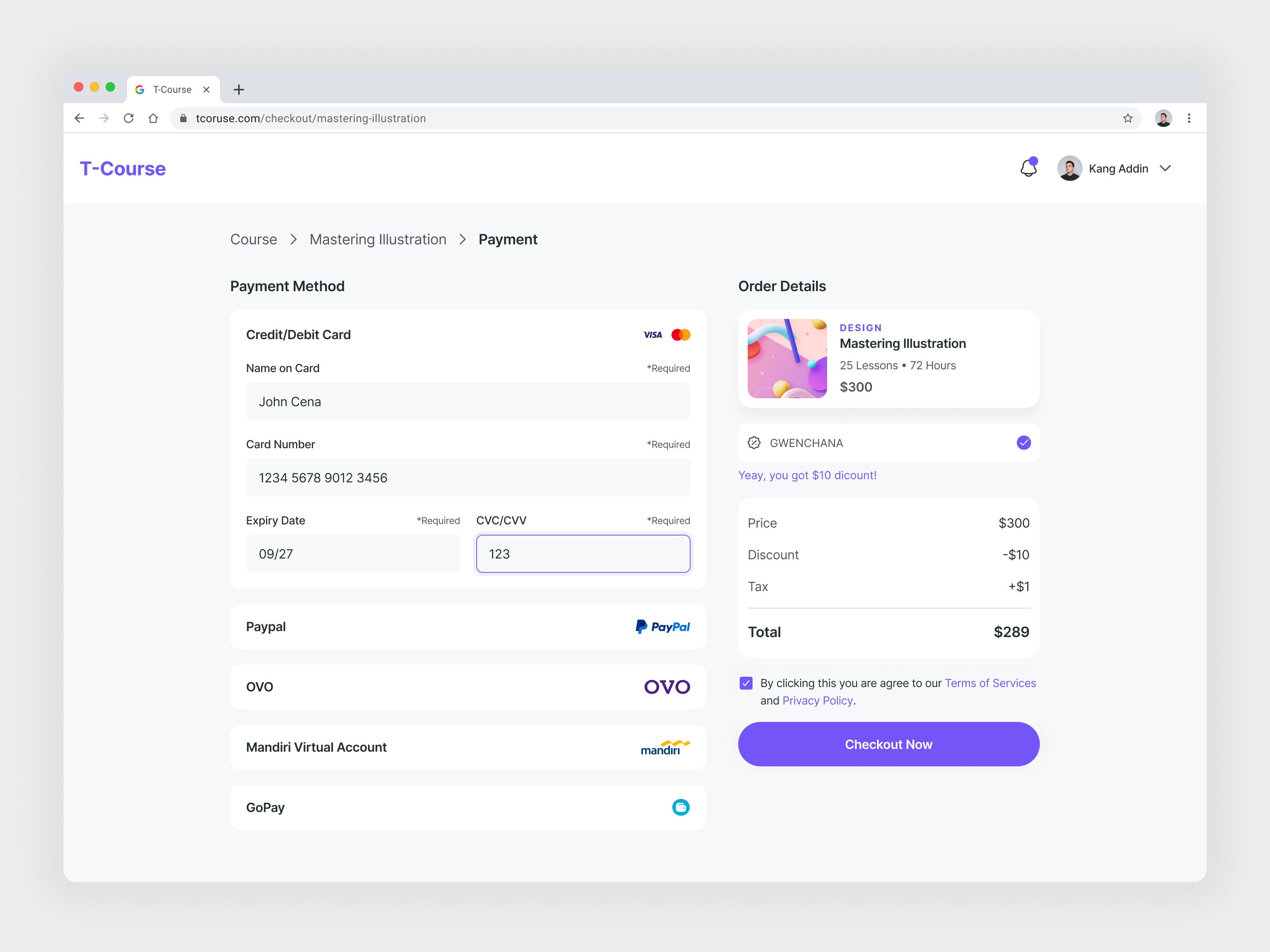 T-Course - Online Course Dashboard Checkout Page by Pixelz on Dribbble