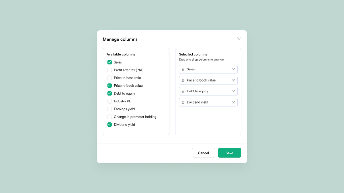 Manage Columns UI by Divyansh Pandey on Dribbble