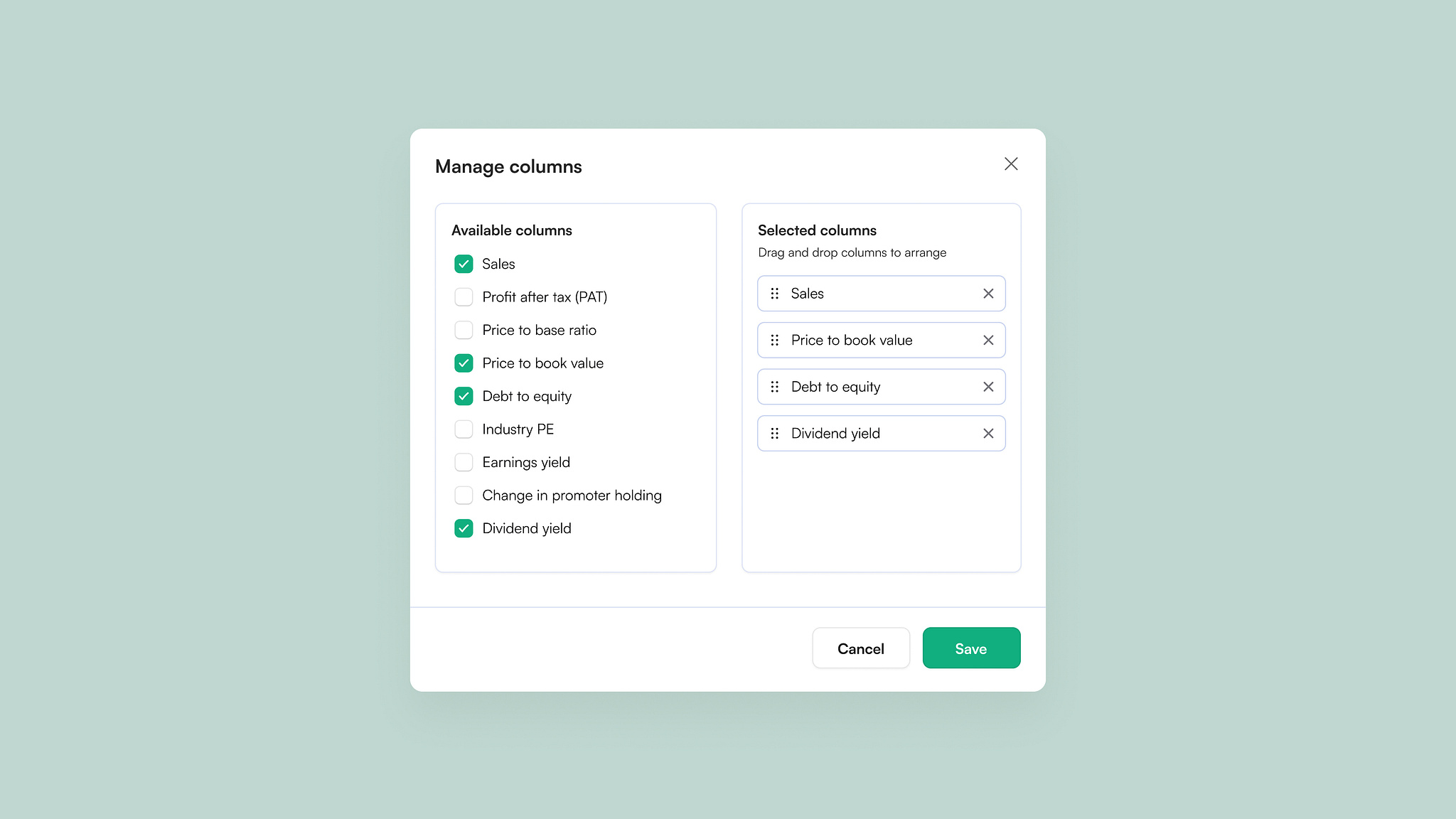 Manage Columns UI by Divyansh Pandey on Dribbble