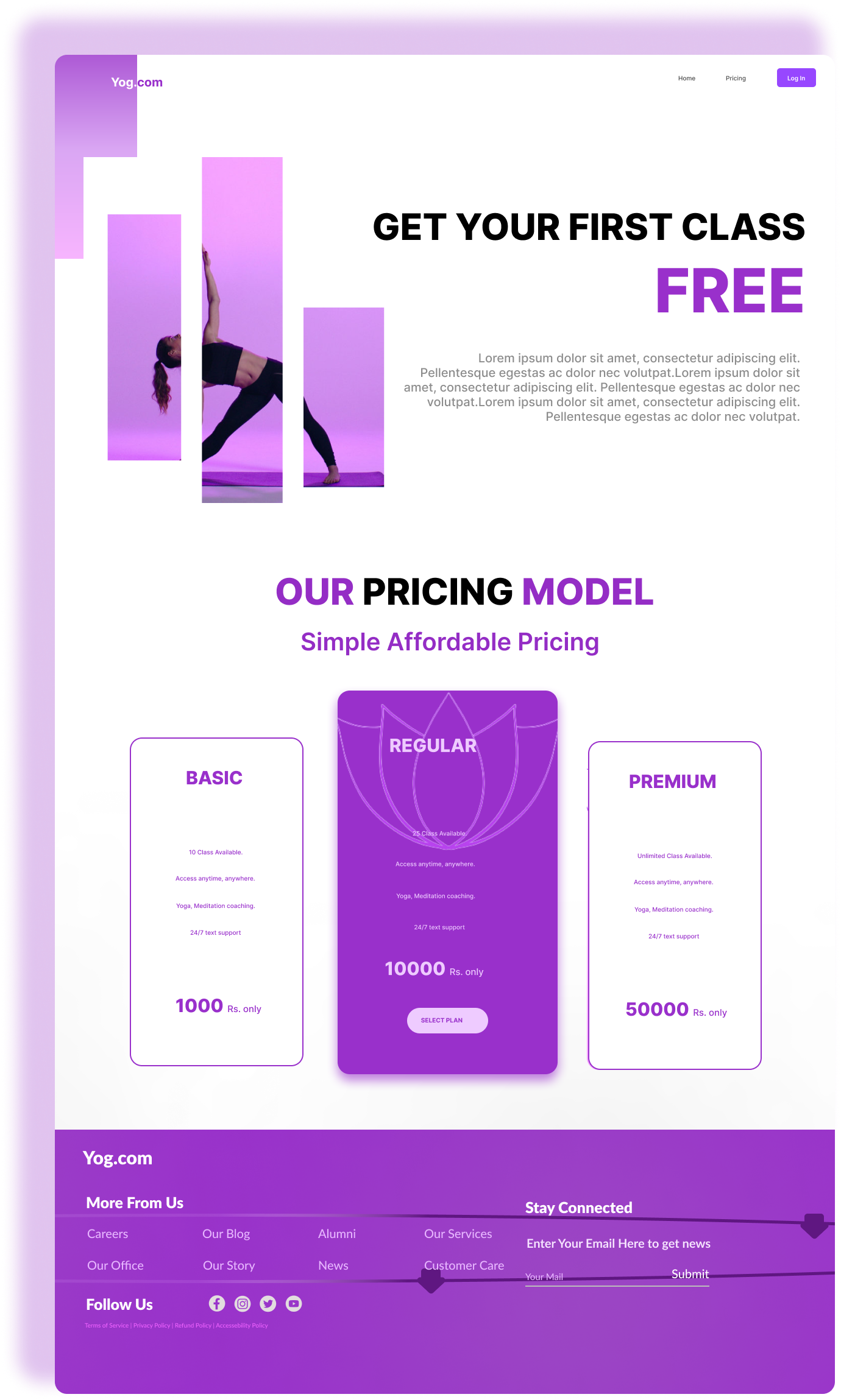 YOG.com - yoga class website UI/UX design by Trina Chatterjee on Dribbble