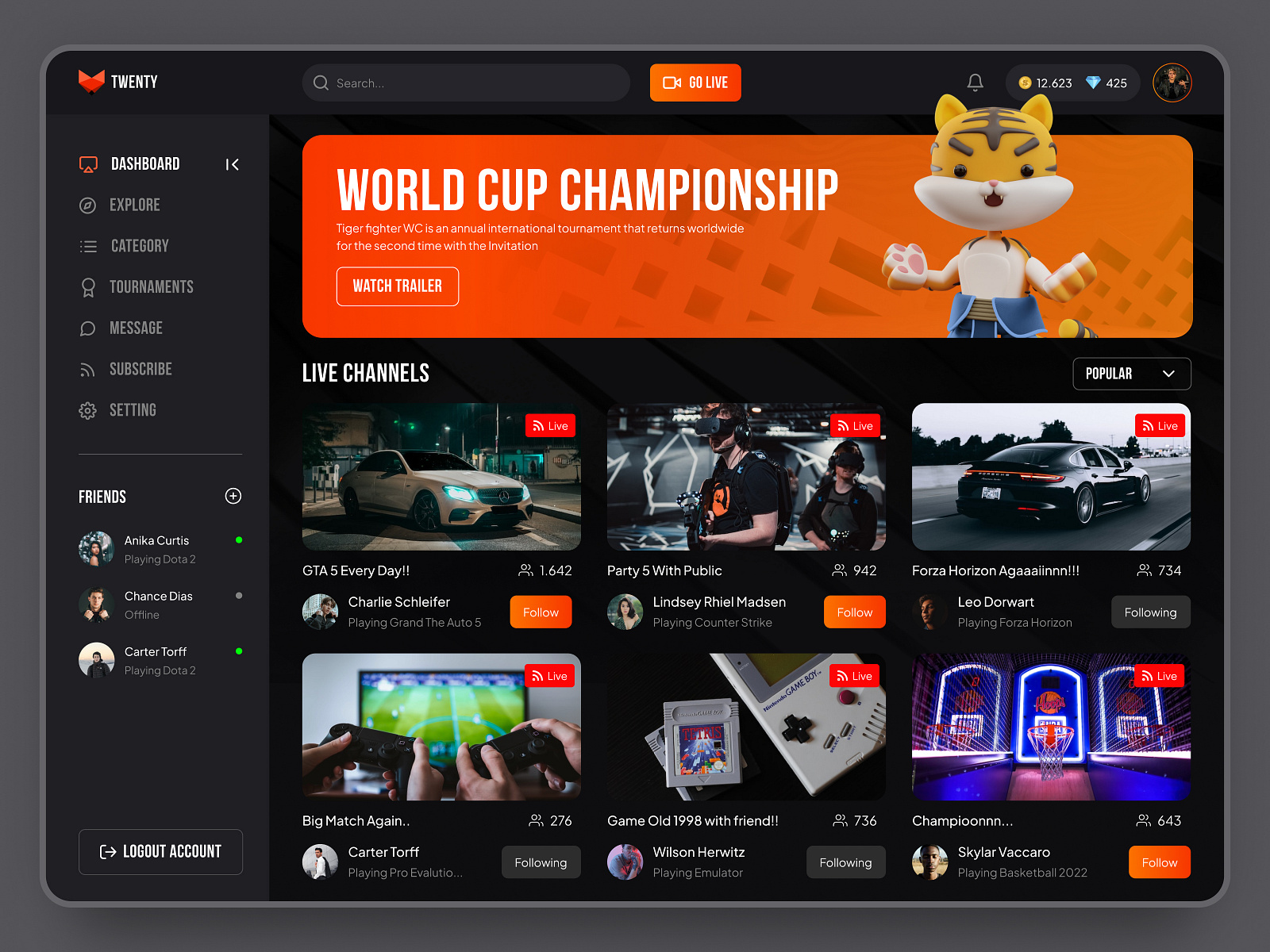 Game Streaming Dashboard by Slab! Branding for SLAB Design Studio on ...