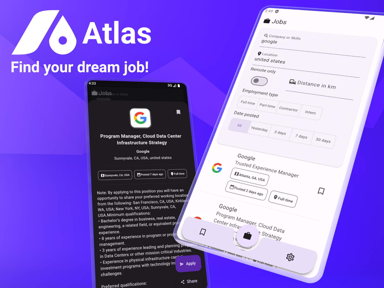 Atlas job board - PlayStore by Patrick Hettich on Dribbble