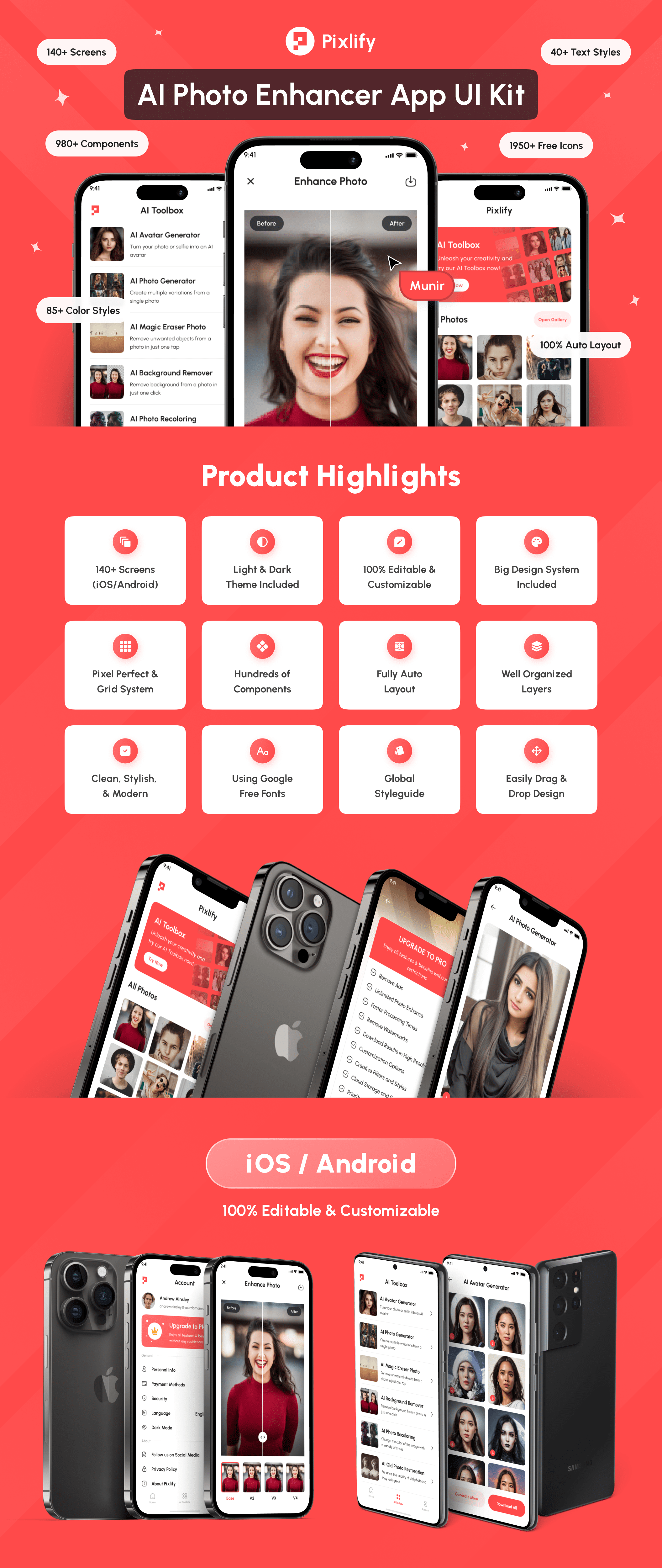 Pixlify - AI Photo Enhancer App UI Kit by Sobakhul Munir Siroj on Dribbble